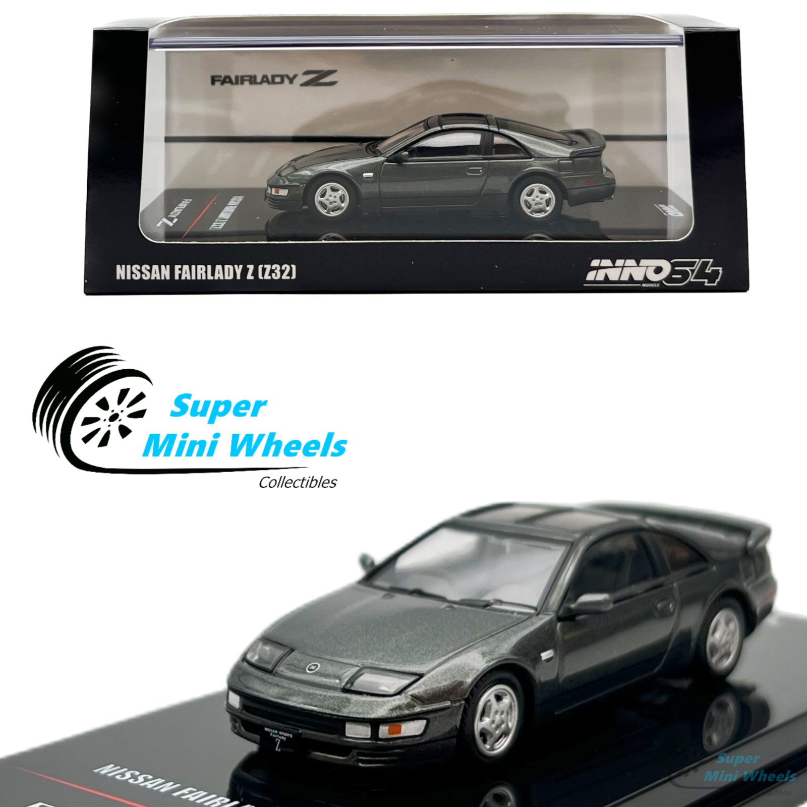 INNO64 1:64 Nissan Fairlady Z Z32 (Metal Gray) with Extra Wheels ...