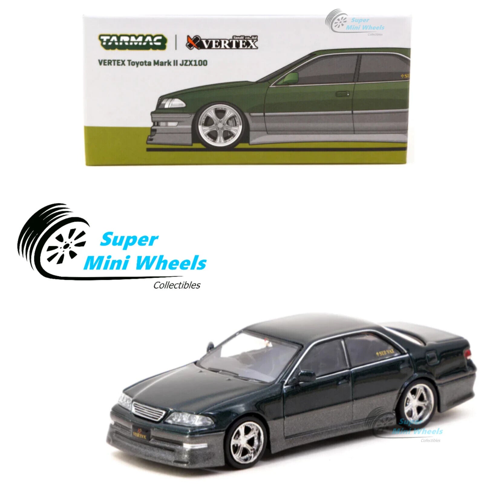 Tarmac Works 1:64 VERTEX Toyota Mark II JZX100 Dark Green Metallic ...