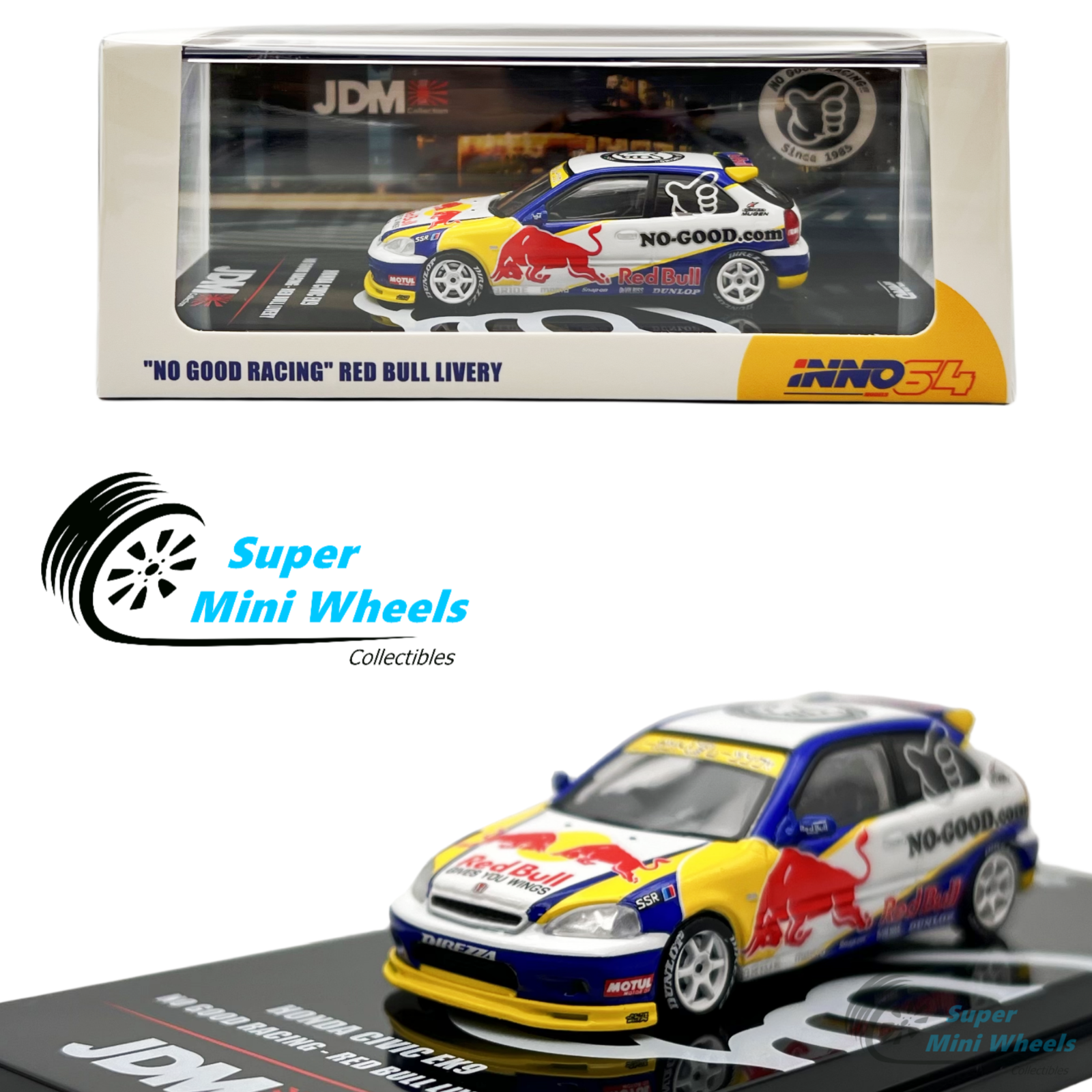 INNO64 1:64 Honda Civic EK9 No Good Racing - Red Bull Livery – Super ...