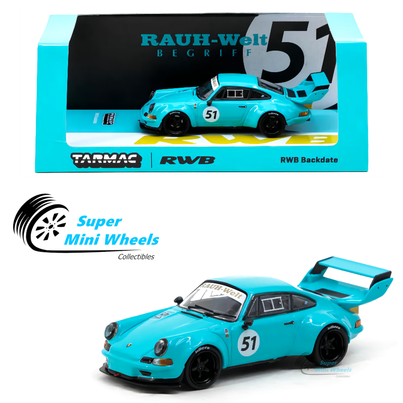Tarmac Works 1:64 RWB Porsche 911 Backdate Blue #51 – Super Mini Wheels