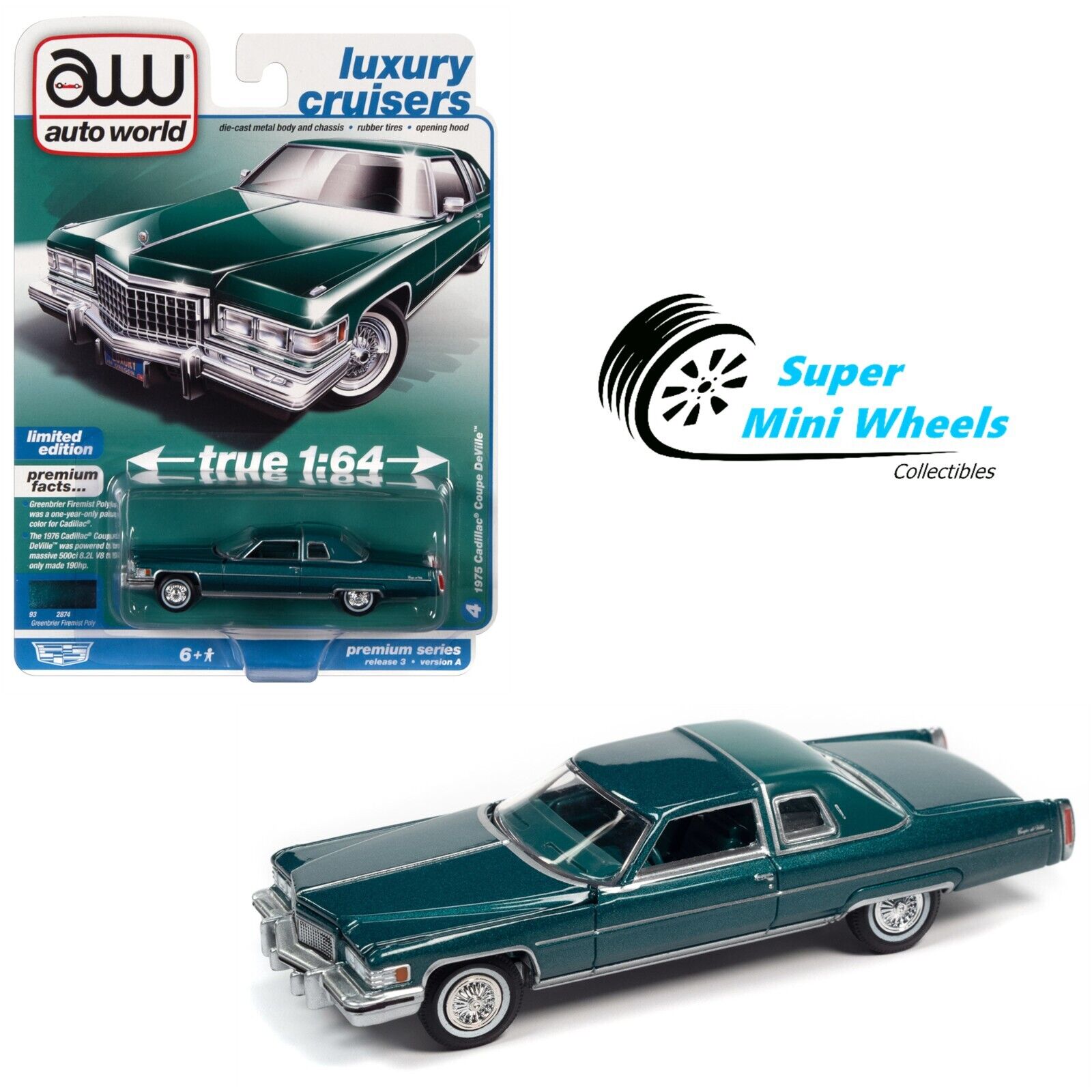 Auto World 1:64 - 1975 Cadillac Coupe DeVille Firethom Poly (Green ...