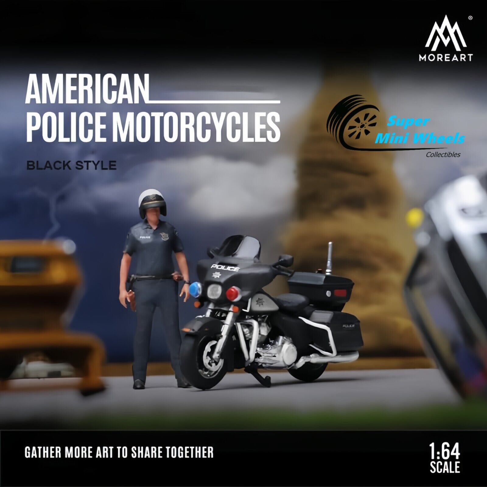 MoreArt 1:64 American Police Motorcycle Black - Resin Motorcycle with ...