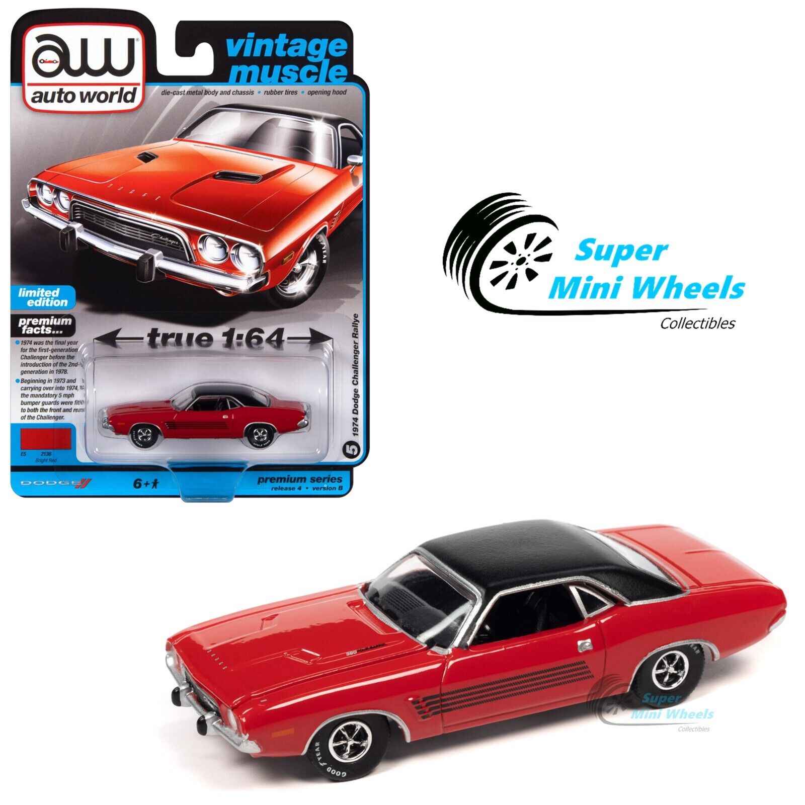 Auto World 1:64 - 1974 Dodge Challenger Rallye (Bright Red) – Super ...