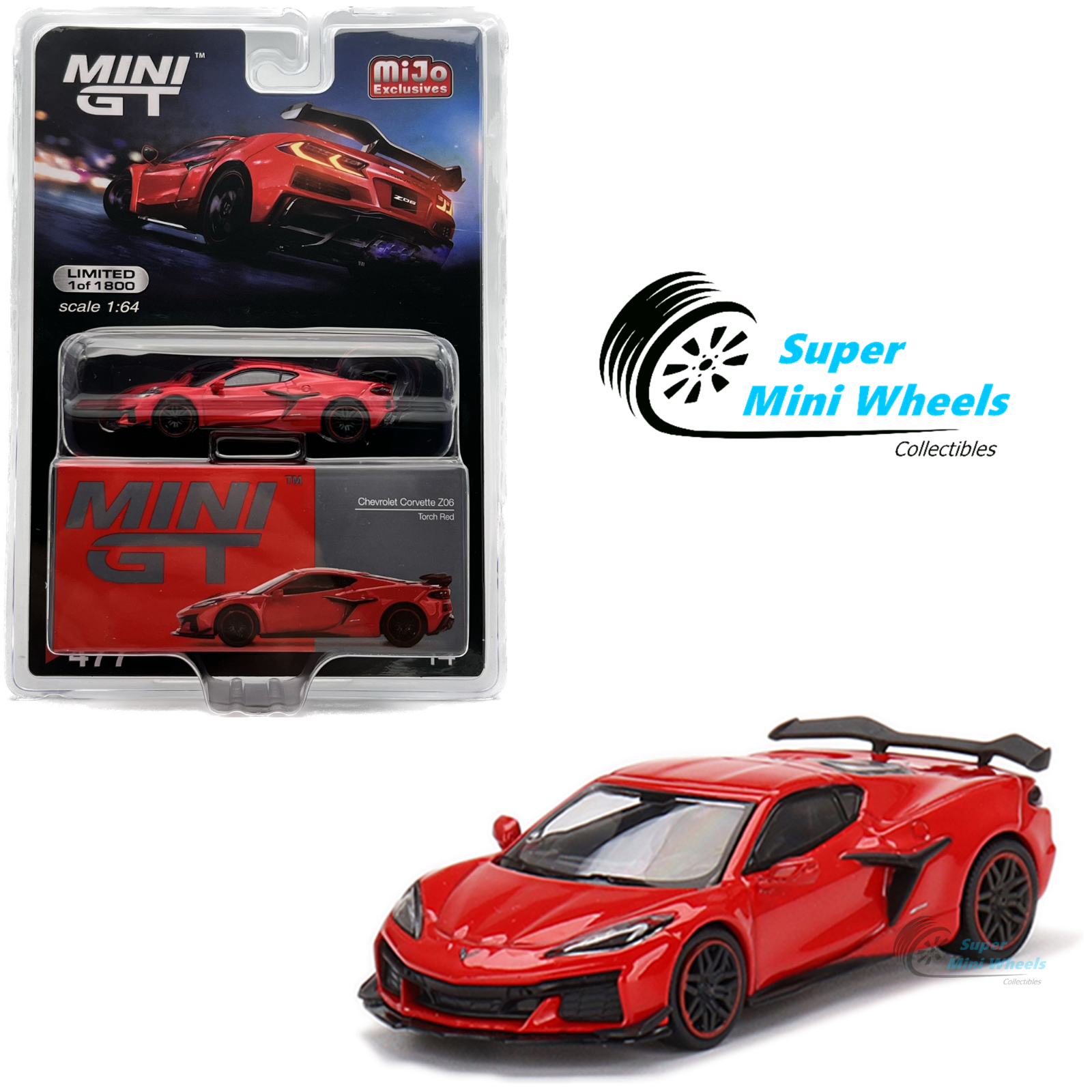 Mini GT 1:64 2023 Chevrolet Corvette Z06 Torch Red #477 – Super Mini Wheels
