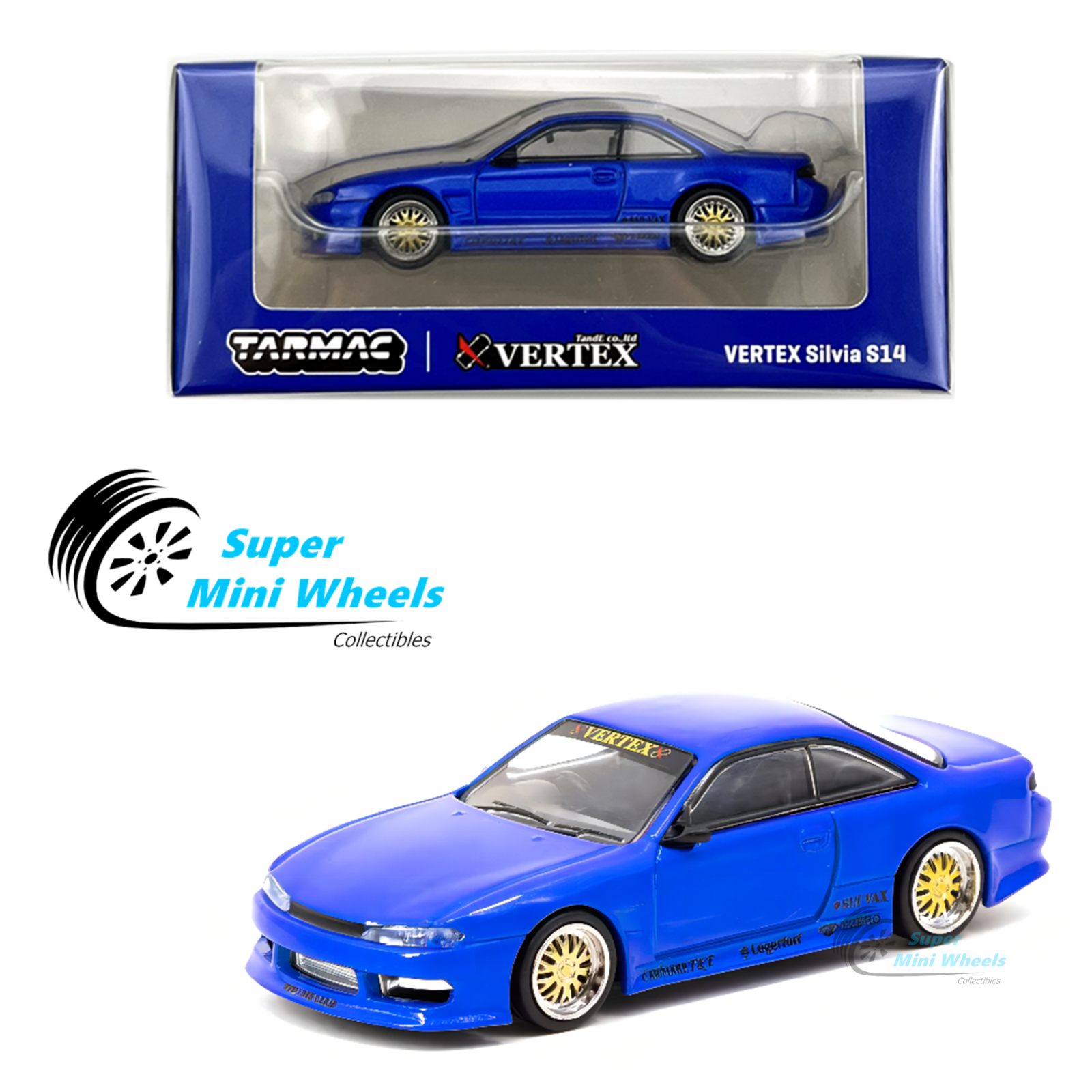 Tarmac Works 1:64 VERTEX Nissan Silvia S14 Blue Metallic - GLOBAL64 ...