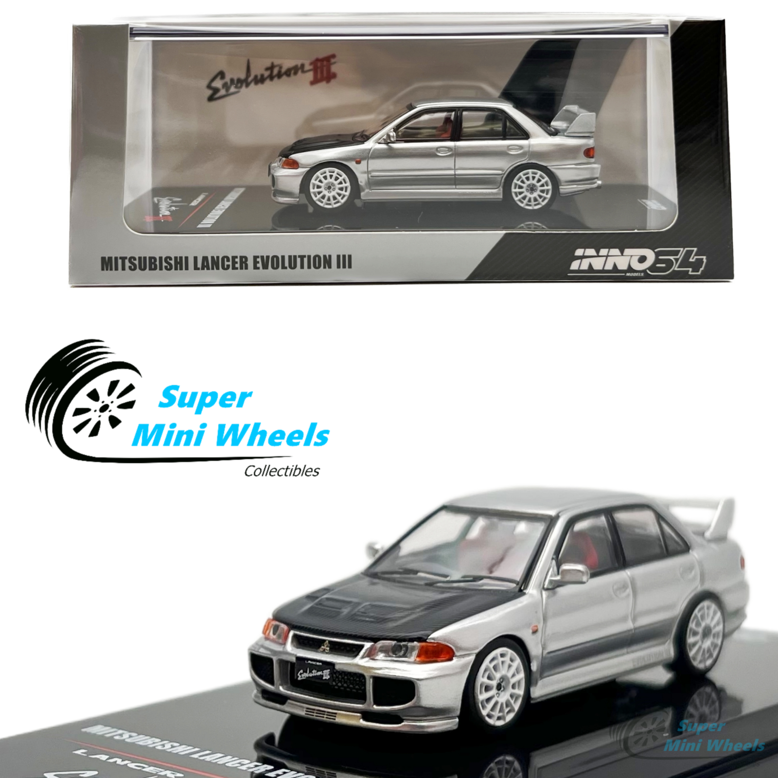 INNO64 1:64 Mitsubishi Lancer Evolution III (Silver) – Super Mini Wheels