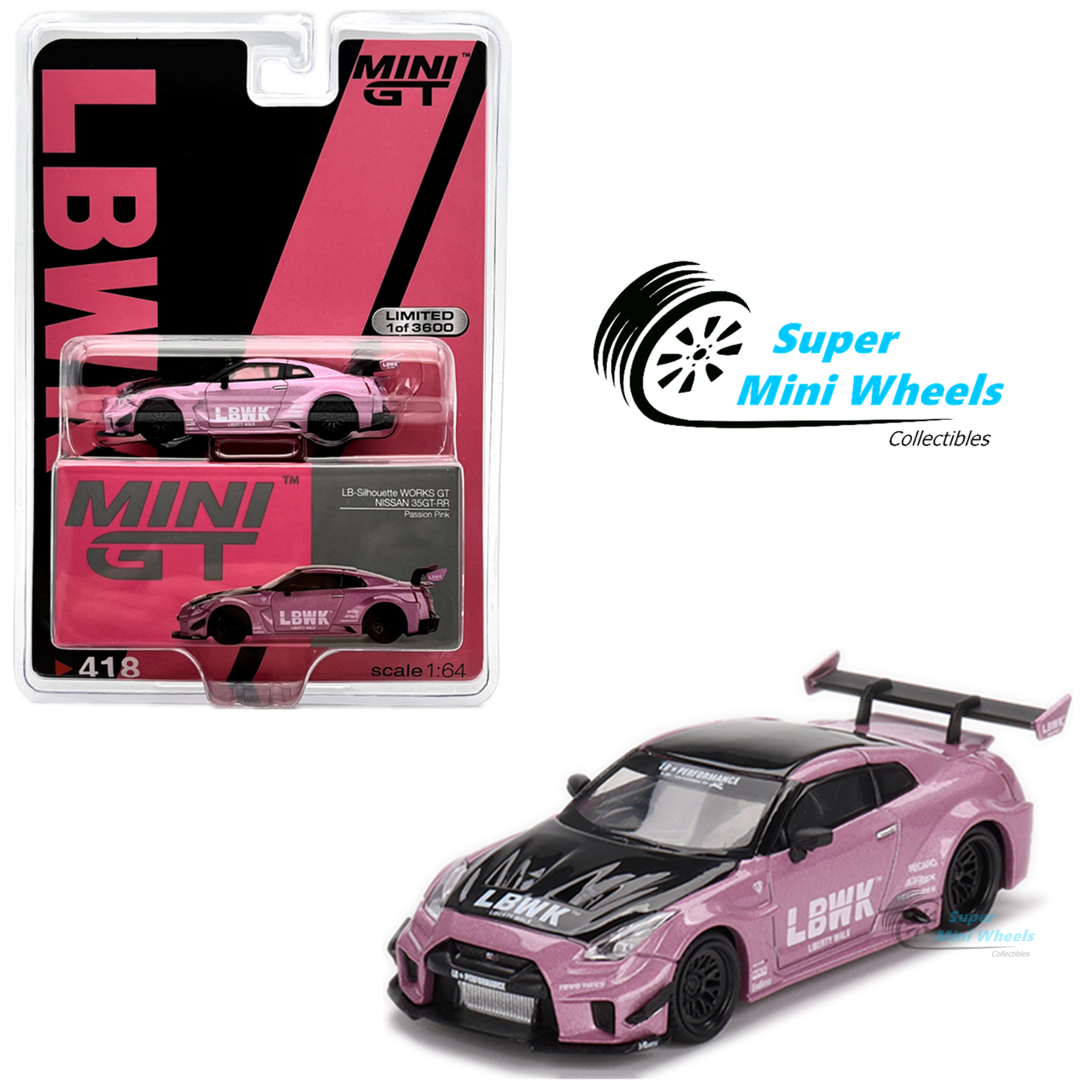 Mini GT 1:64 LB-Silhouette WORKS GT NISSAN 35GT-RR Ver.2 Passion Pink ...