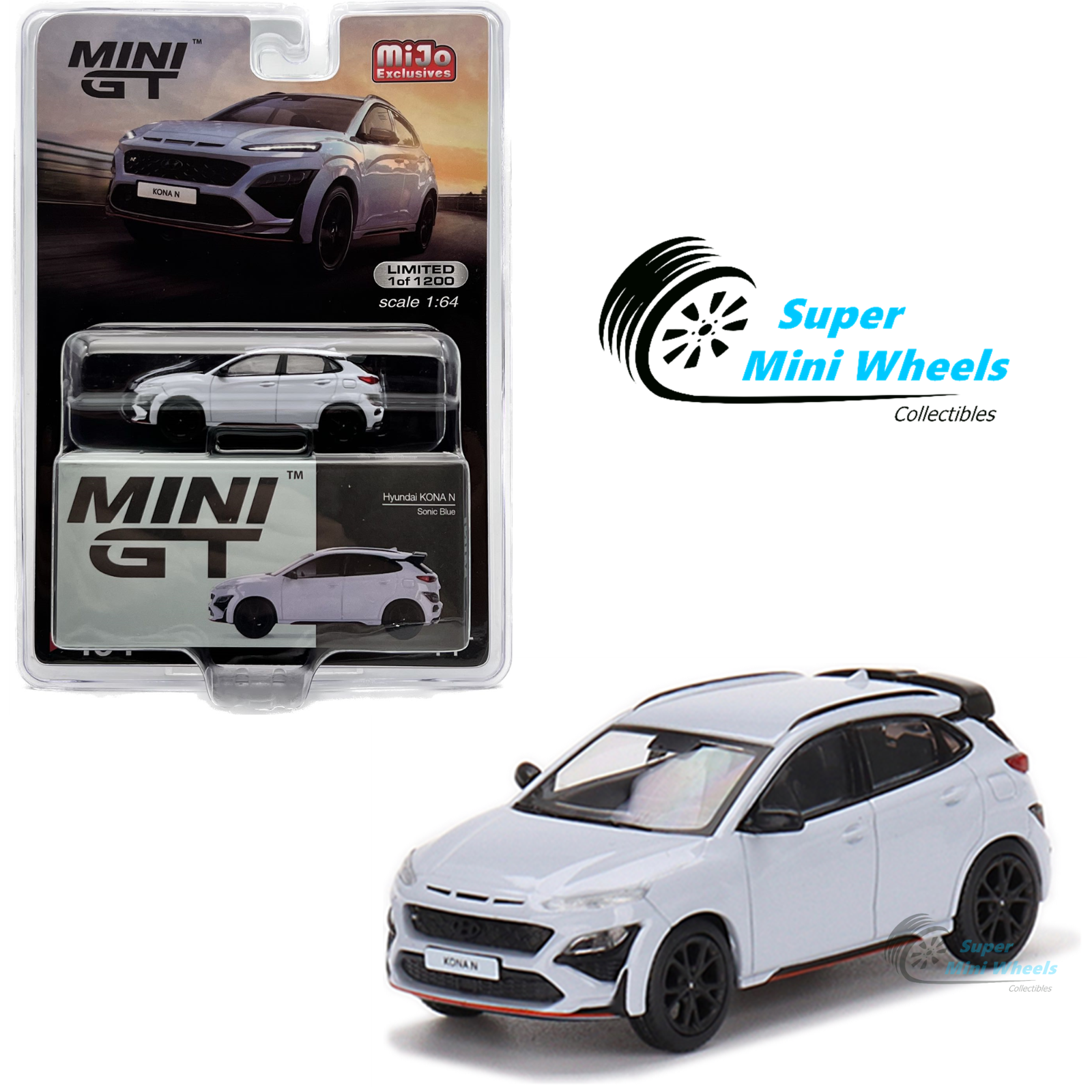 Mini GT 1:64 Hyundai KONA N Sonic Blue #454 – Super Mini Wheels