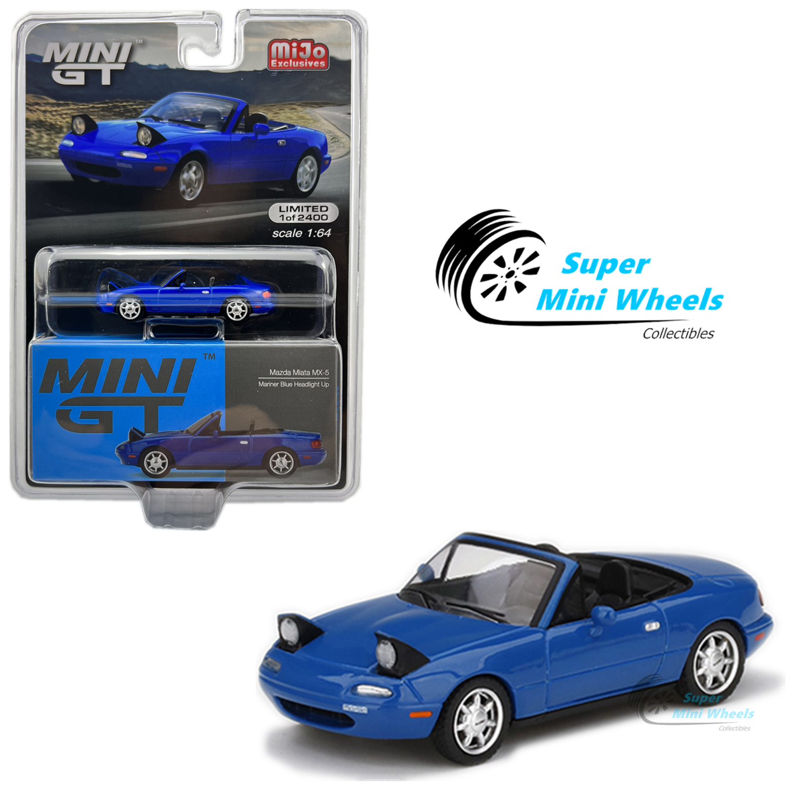 Mini GT 1:64 Mazda Miata MX-5 (NA) Mariner Blue Headlight Up LHD #331 ...
