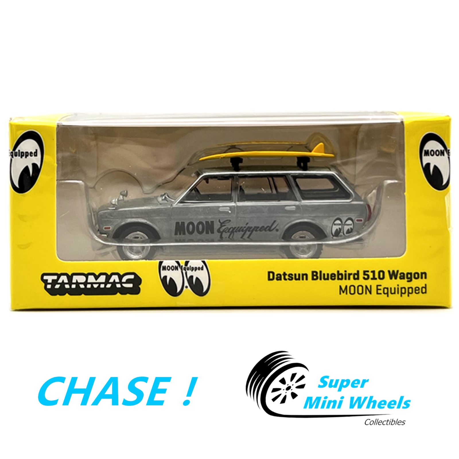CHASE ! Tarmac Works 1:64 Datsun Bluebird 510 Wagon MOON Equipped (Yel ...
