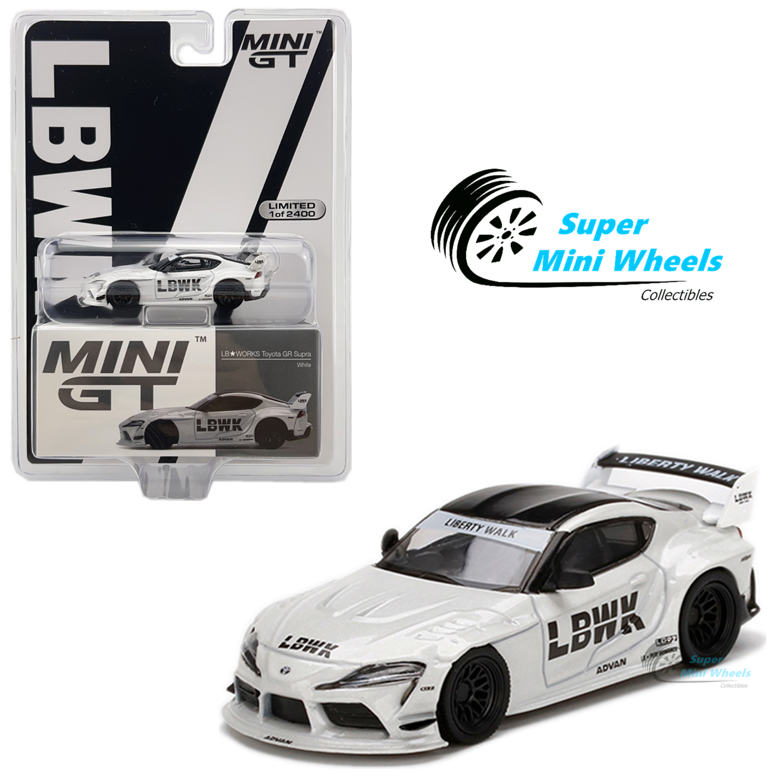 Mini GT 1:64 LB WORKS Toyota GR Supra LBWK (White) #235 - Mijo Exclusi ...