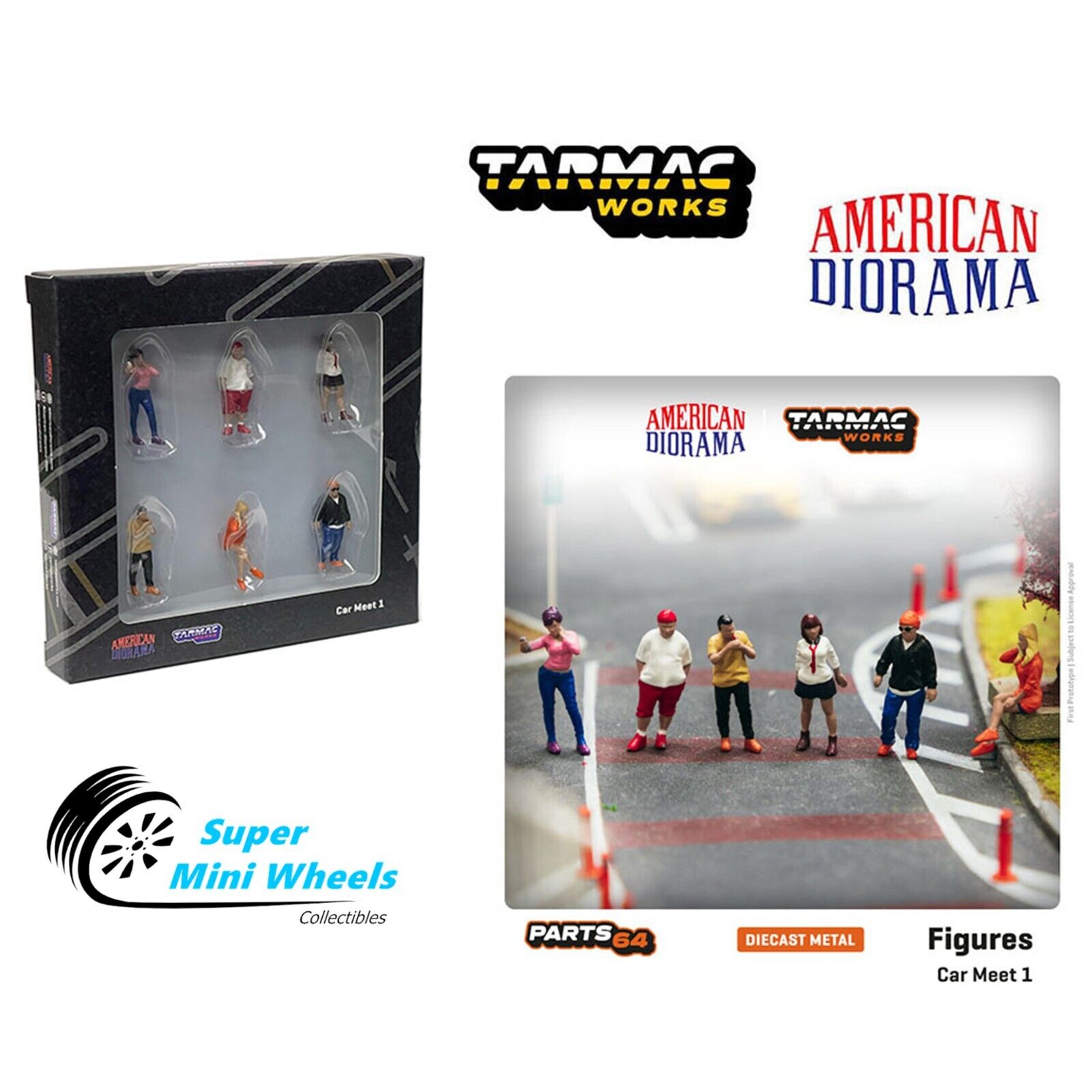 American Diorama x Tarmac Works 1:64 Car Meet 1 Figures 6pcs Set ...