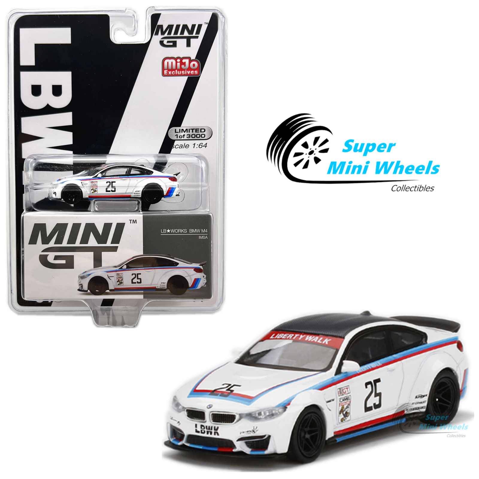 Mini GT 1:64 LB-WORKS BMW M4 IMSA (White) #319 – Super Mini Wheels