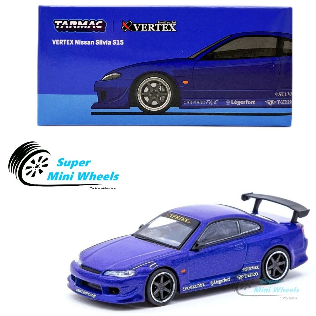 Tarmac Works 1:64 Vertex Nissan Silvia S15 Blue – Super Mini Wheels